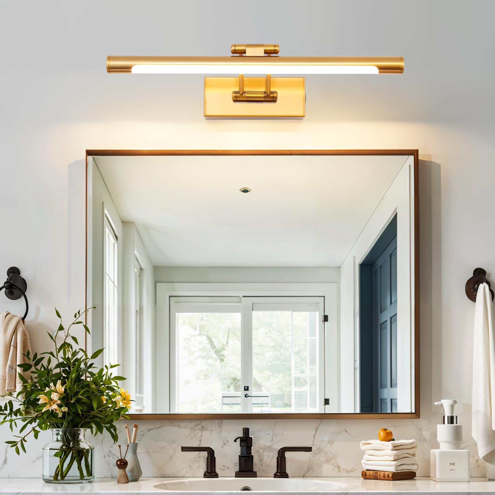 TYhogar LED Bathroom Mirror Lamp, Brass Dimmable Indoor Wall Light 40cm ...