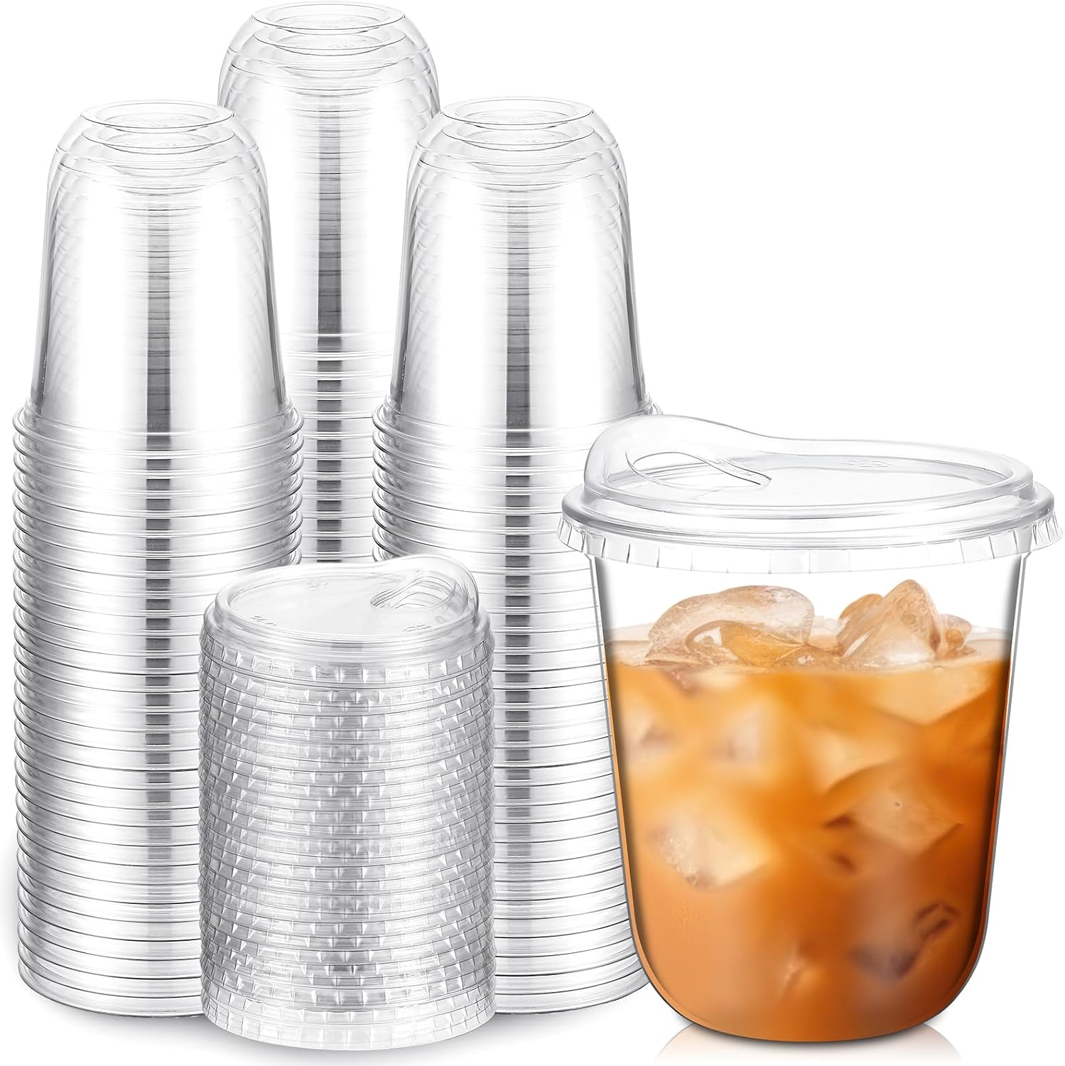 Amazon.com: Baderke Clear Plastic Cups with Strawless Sip Lids ...