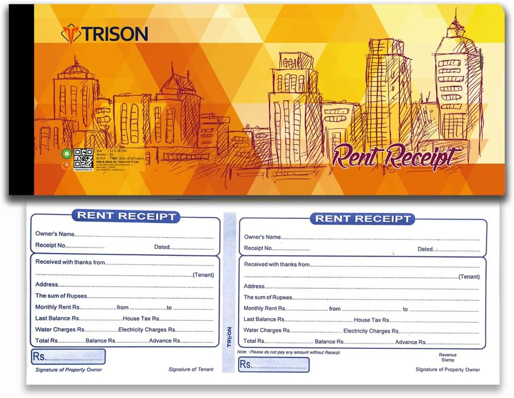 Sudha Rent Receipt Book (with Counter Part) - 50 Pages, 28 x 11 cm ...