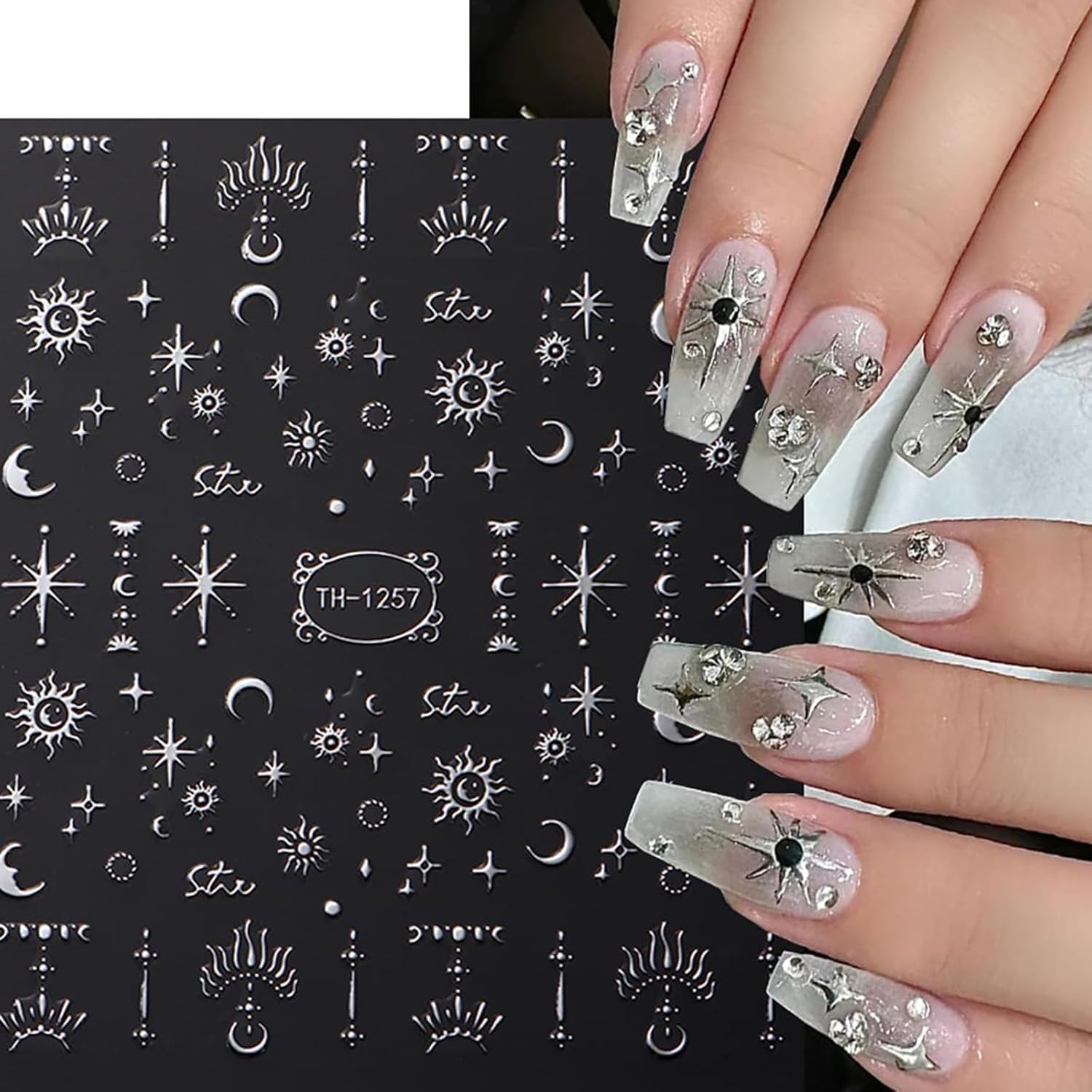 Amazon.com: Silver Metallic Nail Stickers for Women 8 Sheets, 3D Star ...