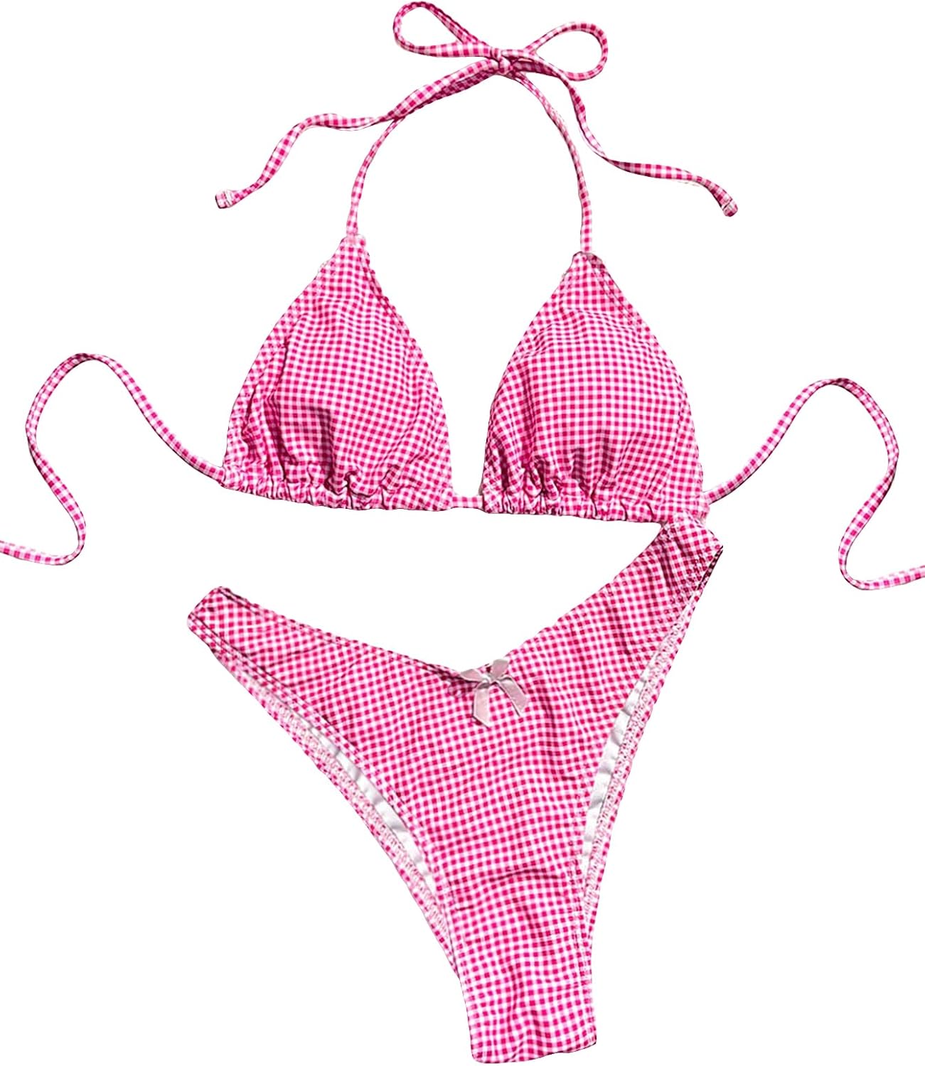 Amazon.com: GORGLITTER Women's High Cut Thong Bikini Set Bow Checkered ...