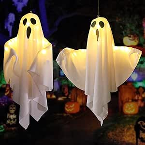 Amazon.com: Halloween Decorations 19.6" Hanging Ghosts Light Up Kit ...