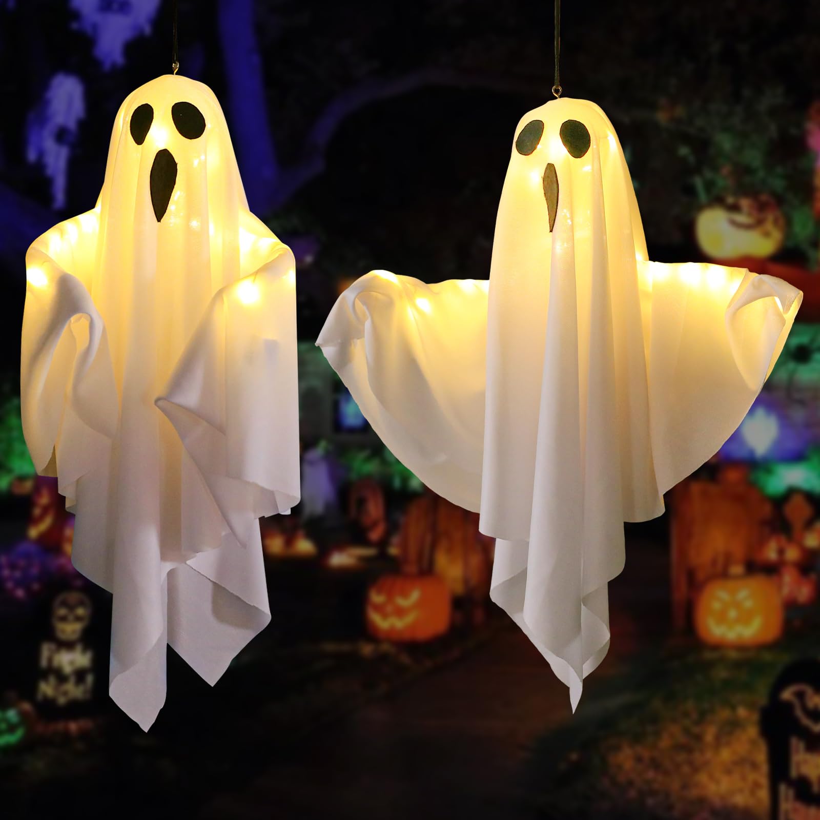 Amazon.com : Halloween Decorations 19.6" Hanging Ghosts Light Up Kit ...