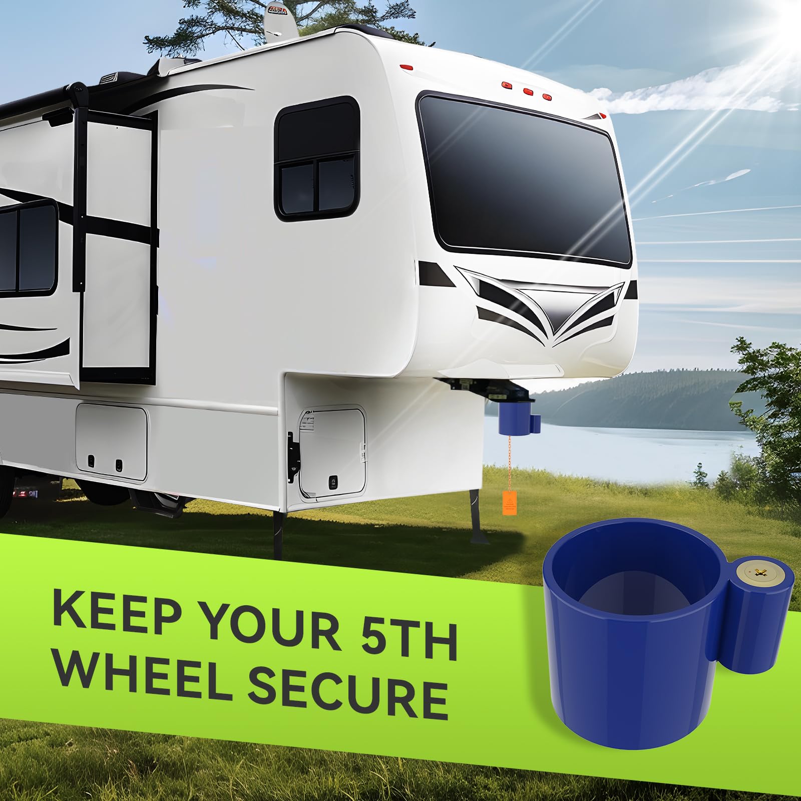 Snapklik.com : RVMATE 5th Wheel Lock (Blue), Heavy Duty Steel King Pin Lock