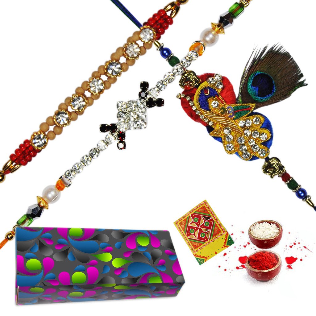 Buy Unique Designed CZ With Morpankhi Rakhi : Set of 3 Online at Low ...
