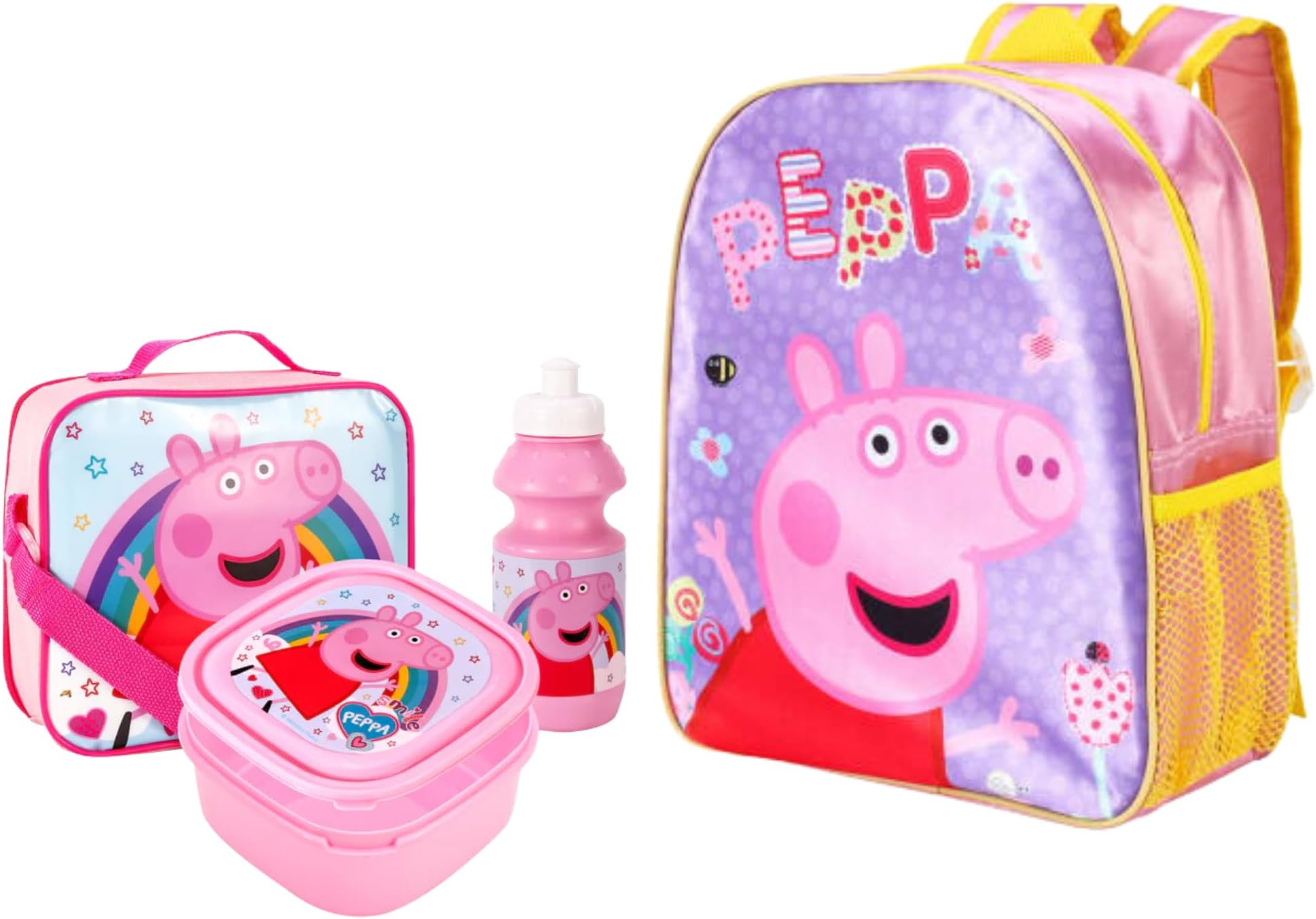 TDL Peppa Pig Pink Happy Girls Insulated 3 Piece Lunch Bag, Sandwich ...