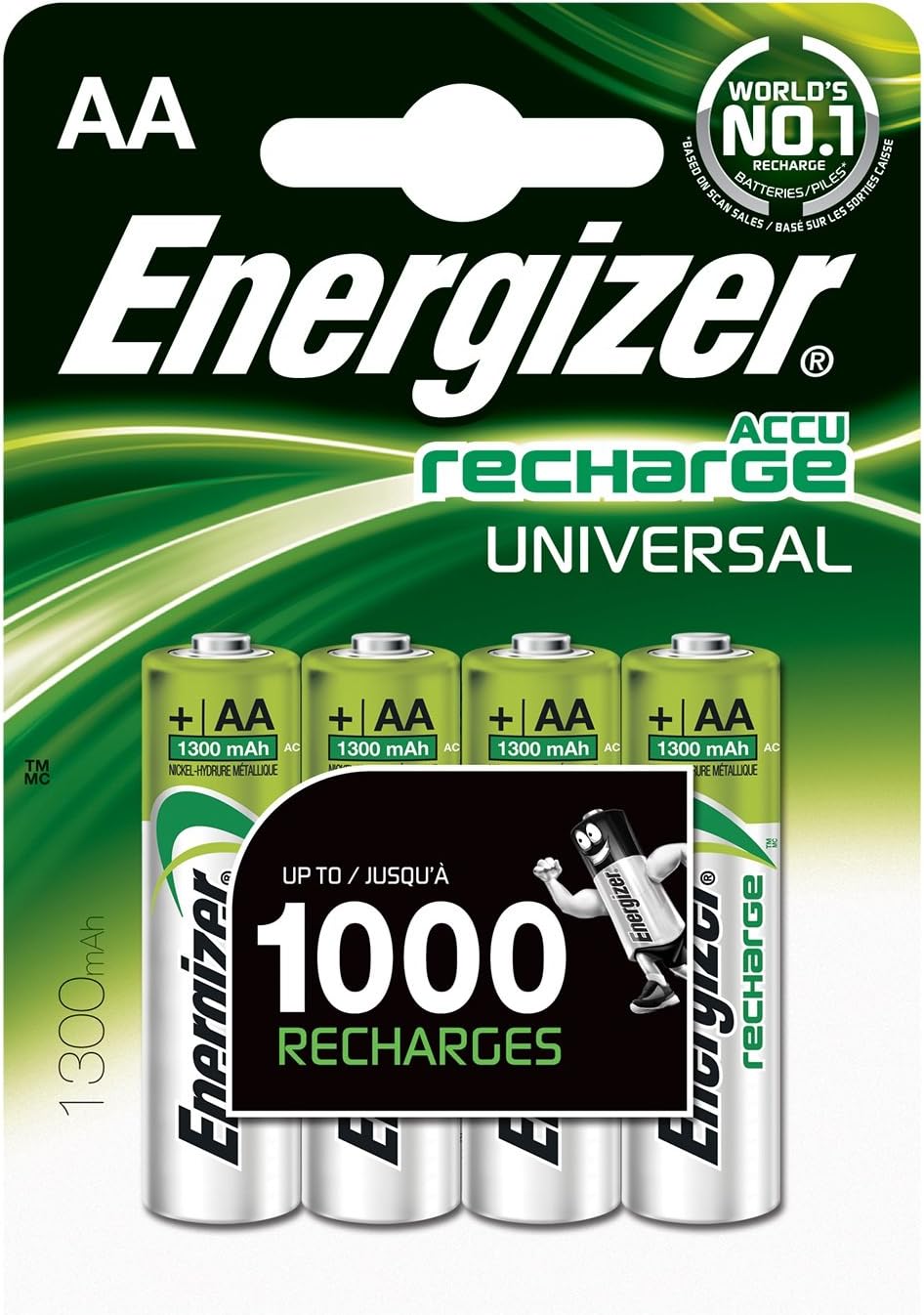 Energizer Universal AA 1300 mAh Rechargeable Batteries Blister Packs of ...