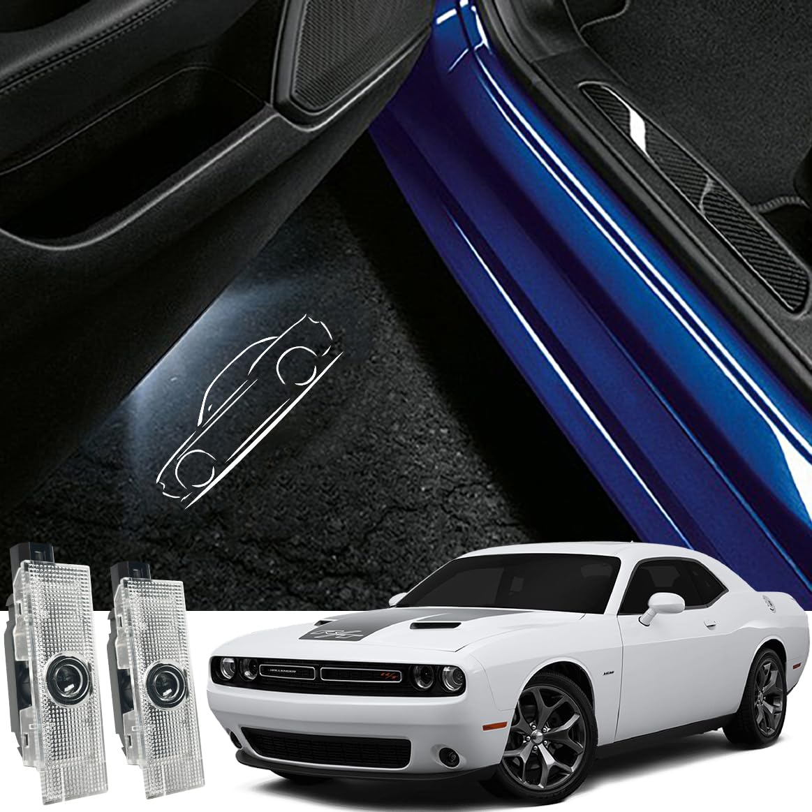 Snapklik.com : 2PCS Never Fade Door Lights Logo For Dodge Challenger ...