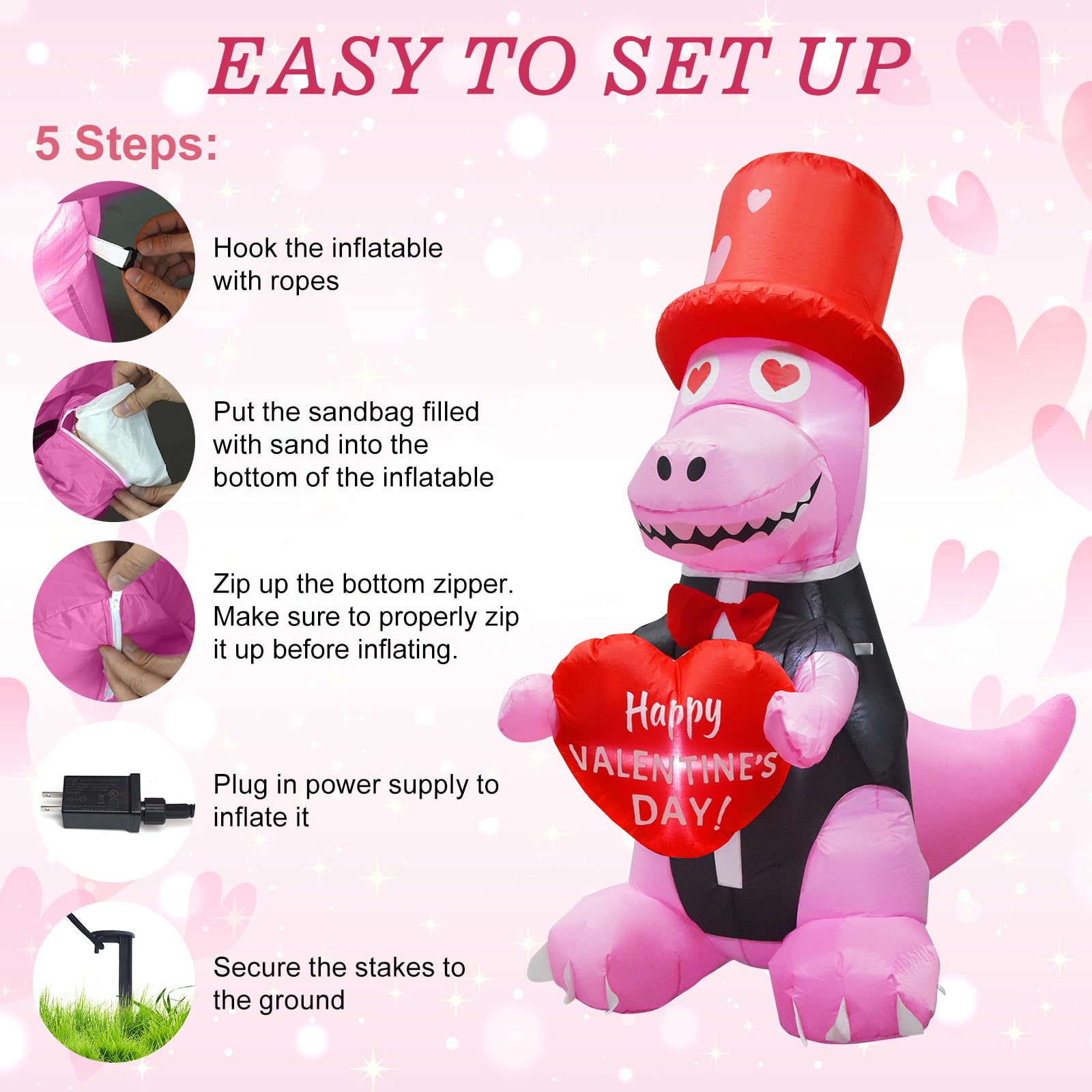 5FT Valentines Day Inflatables Outdoor Decorations, Raymall Valentine ...