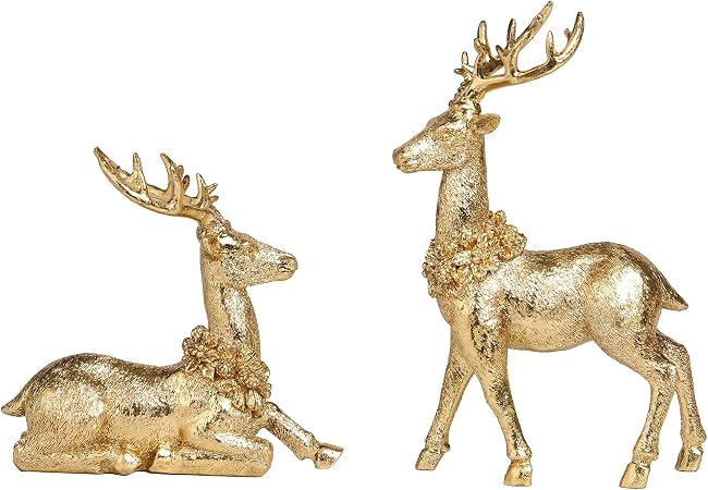 Amazon.com: Roccadecor 2pcs Gold Reindeer Decor, Christmas Deer ...