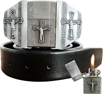 OKKTR Jesus Cross Men Leather Belts,Hidden Lighter Vintage Western ...