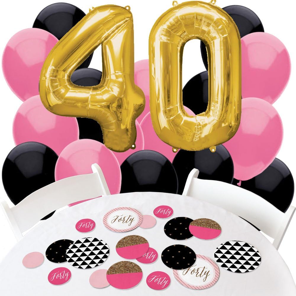 Amazon.com: Chic 40th Birthday - Pink, Black and Gold - Confetti and ...