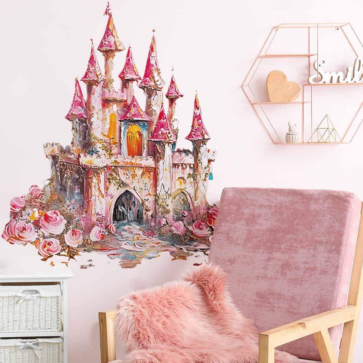 Amazon.com: Runtoo Princess Castle Wall Decal Peel and Stick Pink Fairy ...