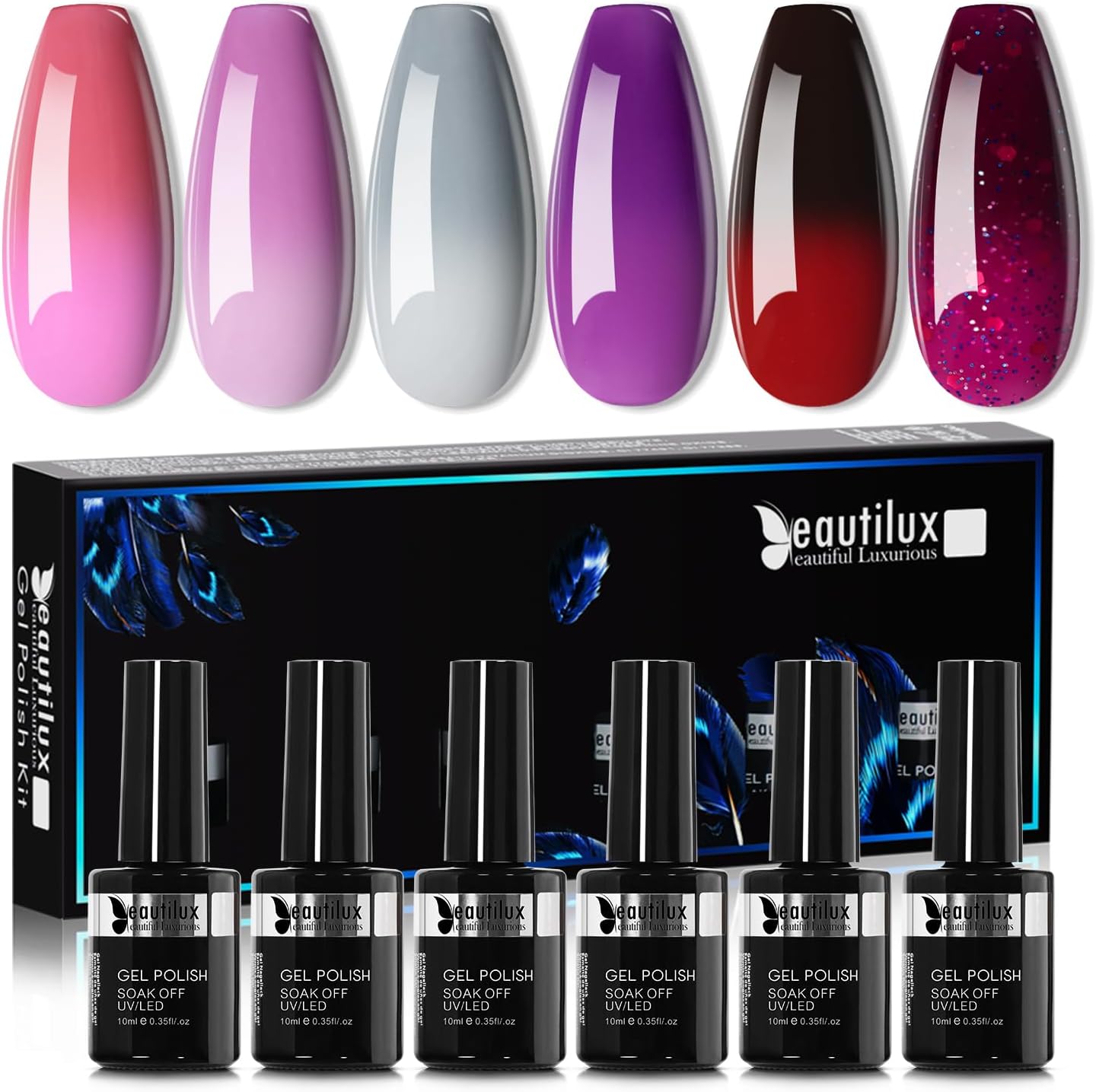 Amazon.com: beautilux Color Changing Gel Nail Polish, 6 Colors 10ml ...