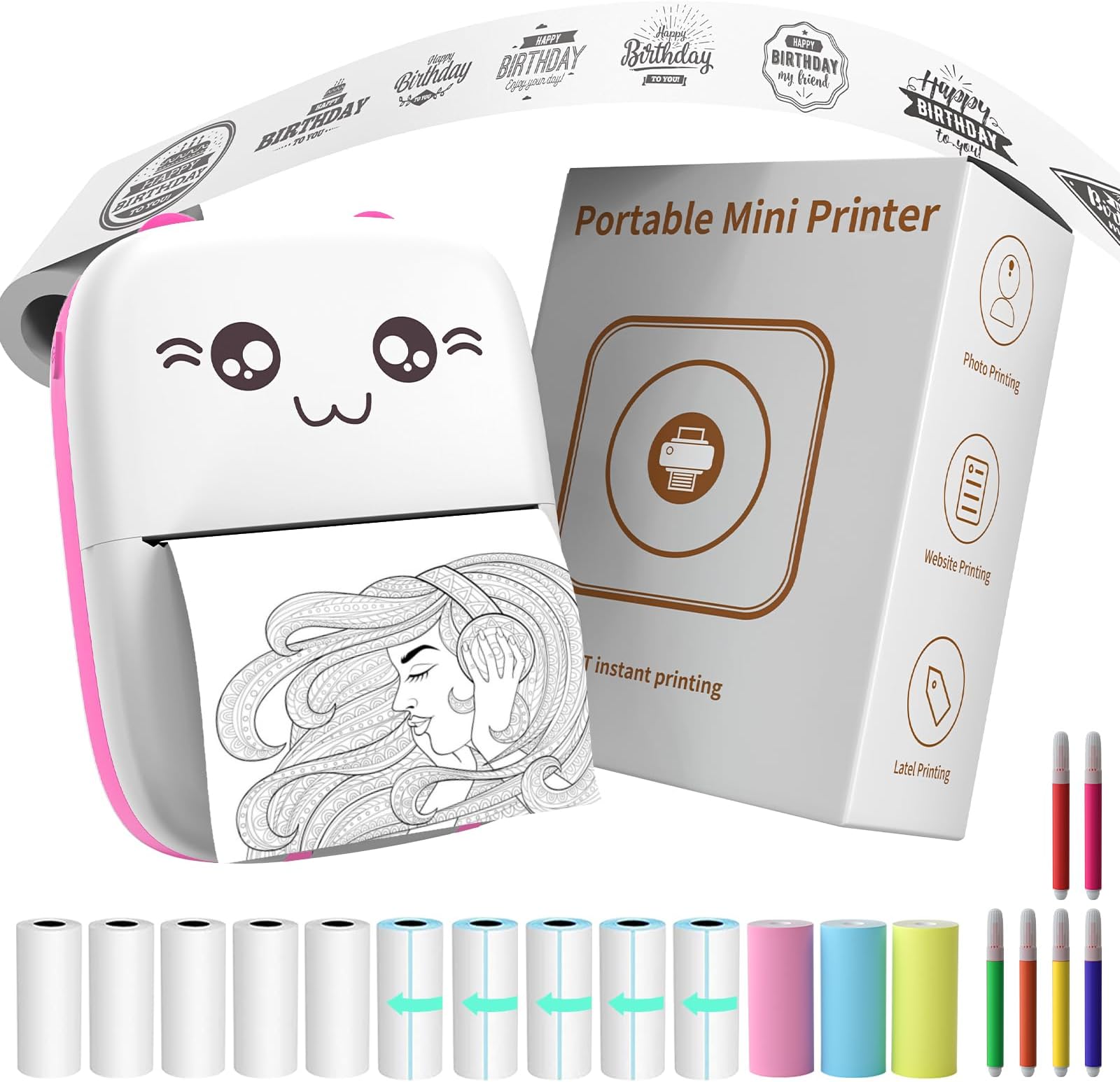 Amazon.com: Mini Pocket Sticker Printer 13 Rolls Paper, Bluetooth ...
