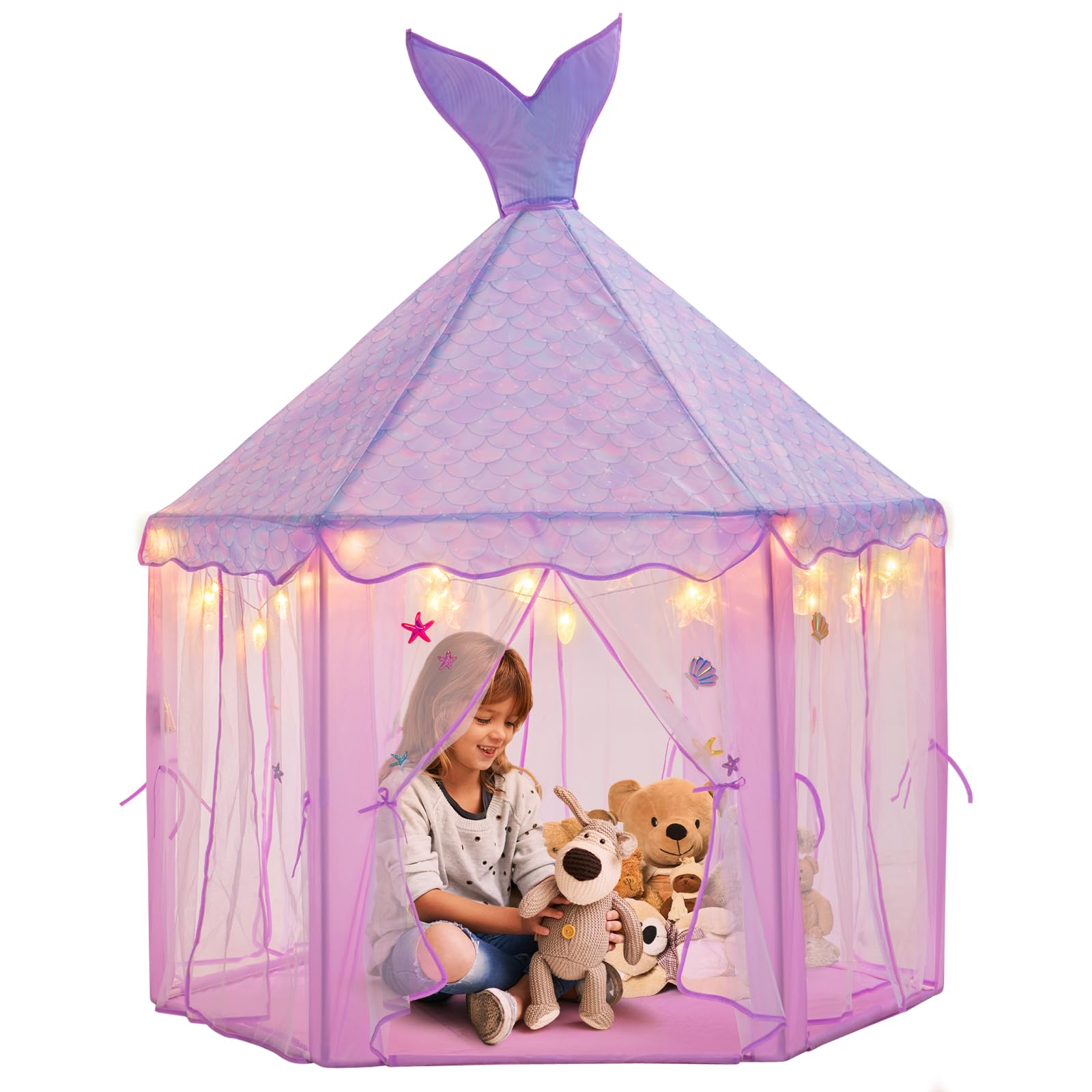 Amazon.com: BRINJOY Princess Tent for Girls with Lights, Large Pretend ...