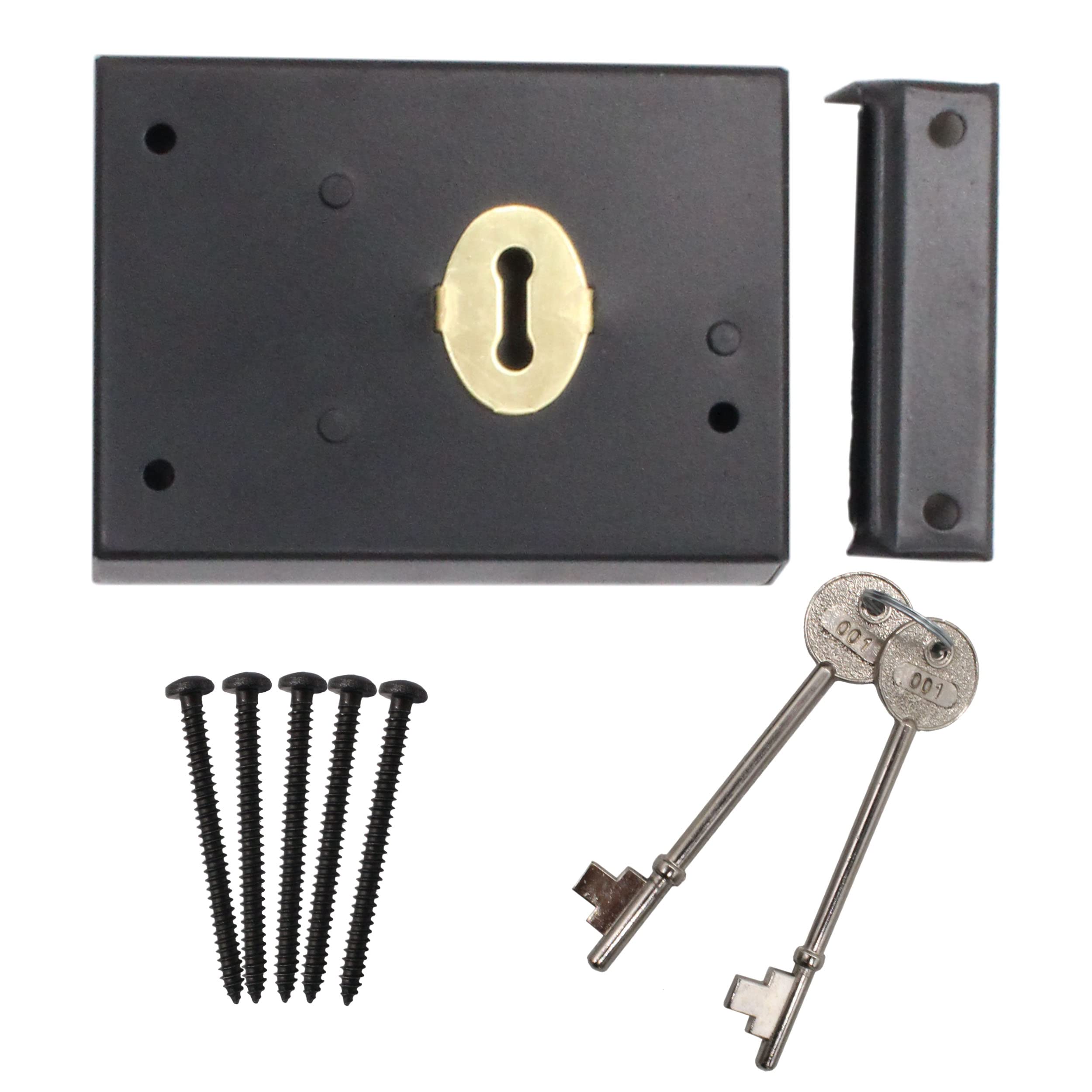 Rim Deadlock Surface Mounted Lock 106 x 83mm Black : Amazon.co.uk: DIY ...