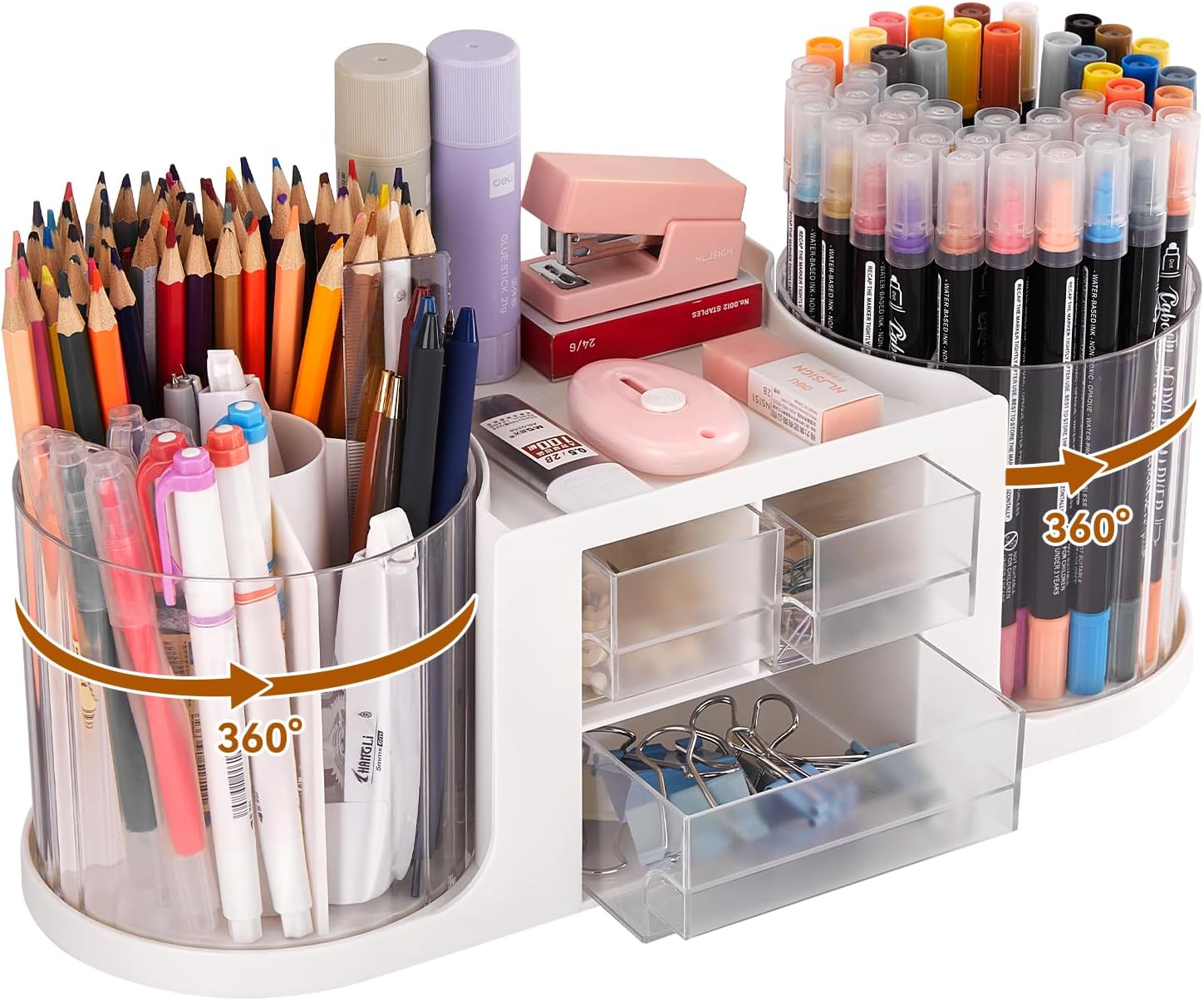 Amazon.com: Rotating Desk Organizer with 2 Pen Holder, Office Desk ...