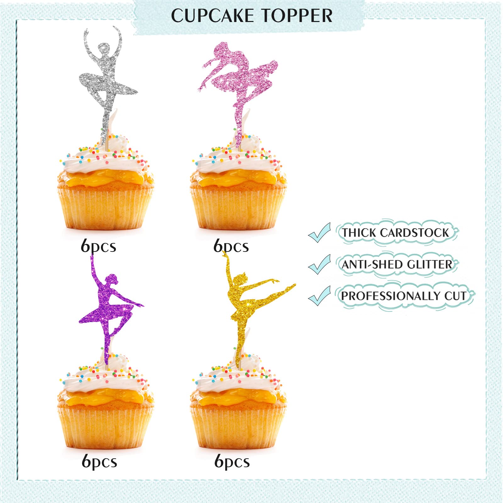 Snapklik.com : Ballerina Cupcake Toppers, Pink & Gold Glitter Ballet ...