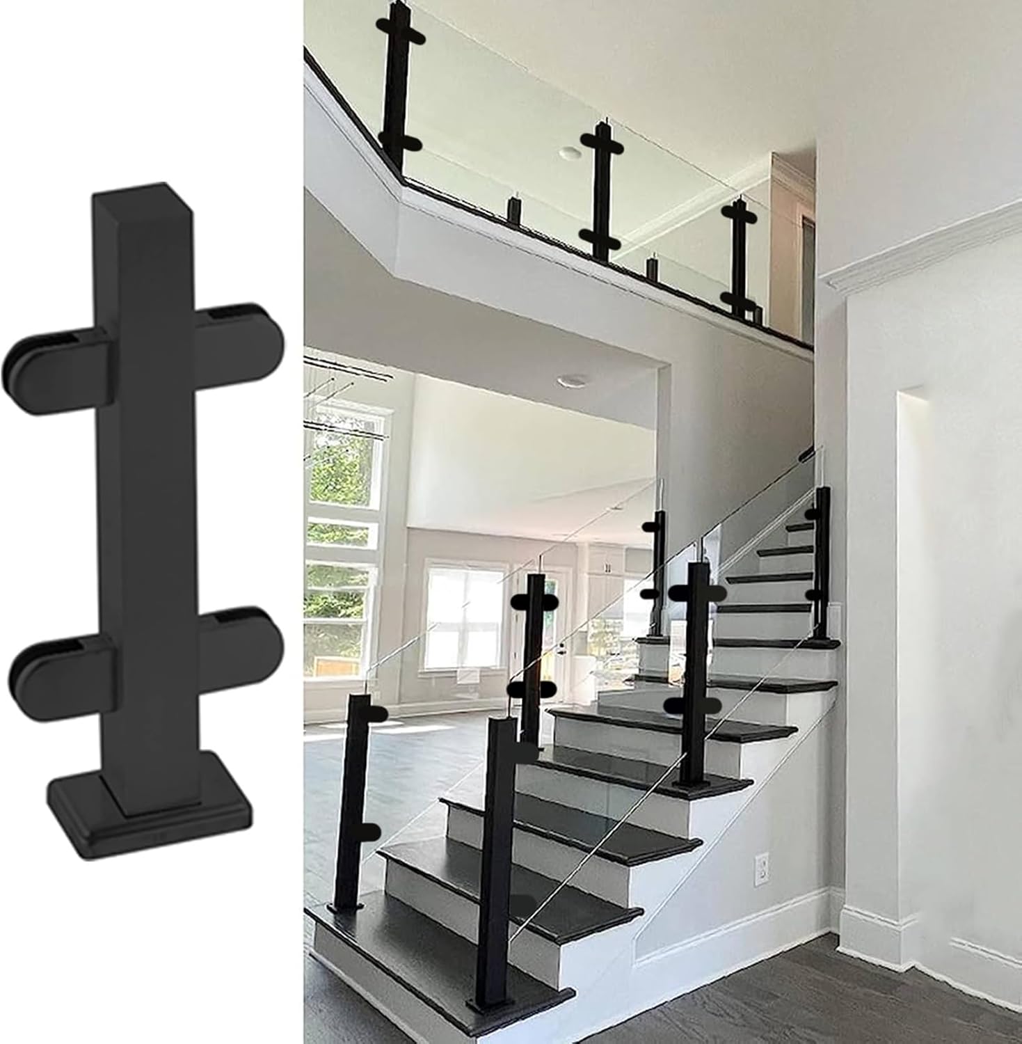 Black Glass Railing Post for Stairs, Heavy Duty Stainless Steel Glass ...