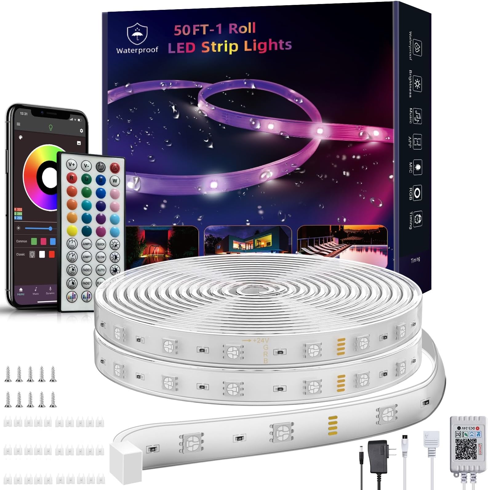 Amazon.com: Ledagic Outdoor Led Strip Lights Waterproof 50ft (1 Roll ...