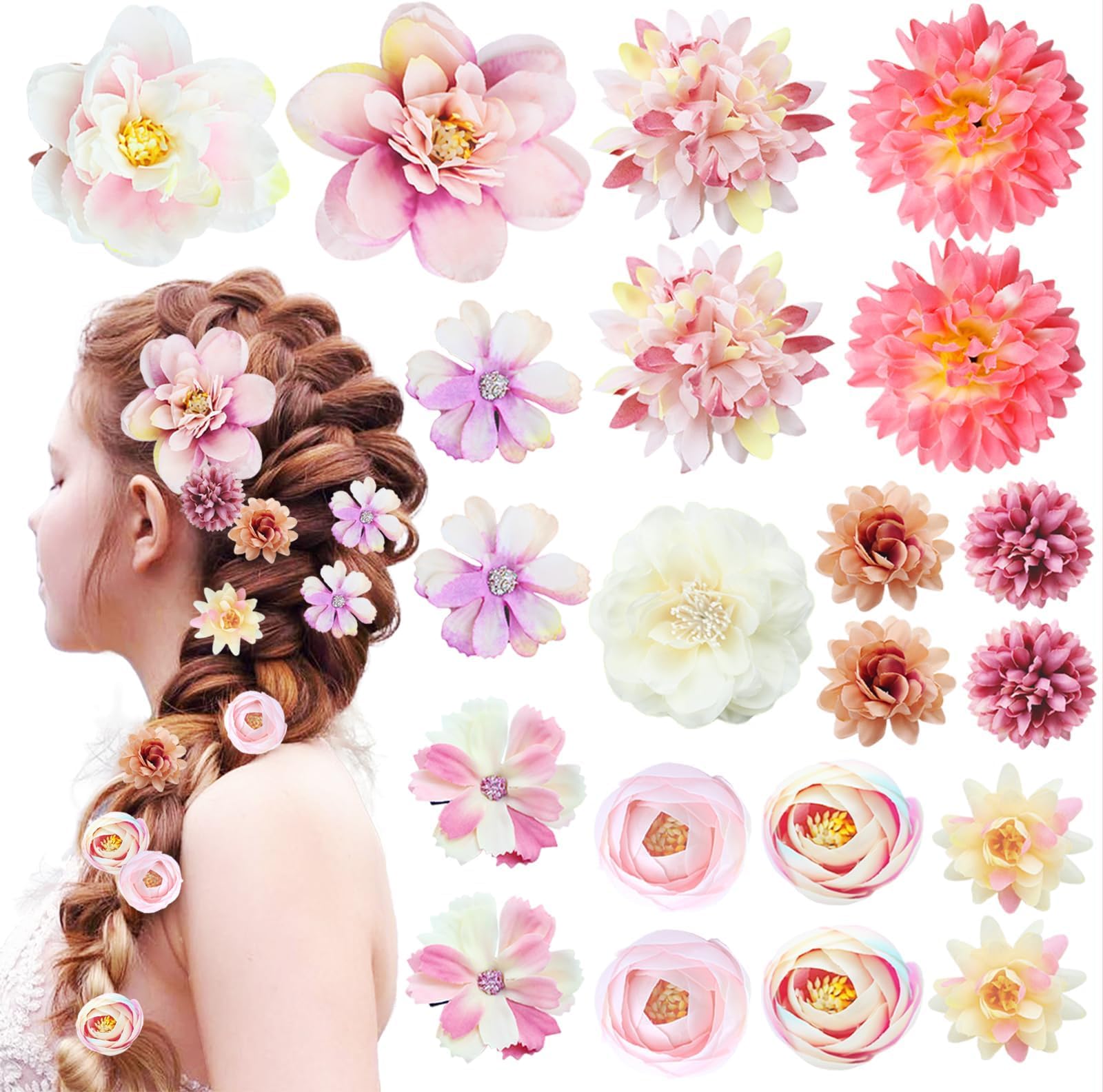 Amazon.com : BBTO 21 Pieces Flower Hair Clip Rose Hair Clips Hair ...