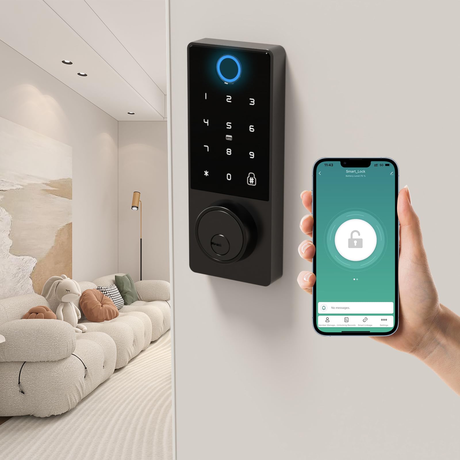 Remote Bedroom Door Lock Keyless Entry Keypad Fingerprint Smart Lock: