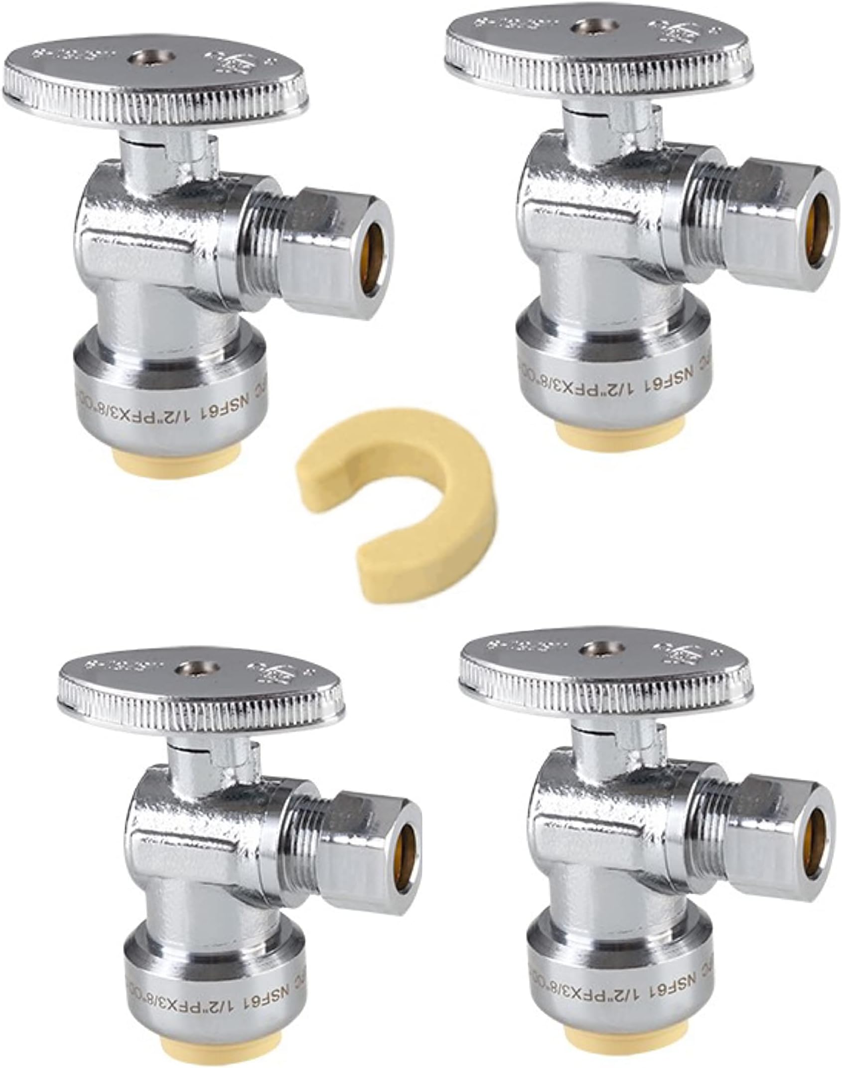 4-Pack EFIELD Push Fit 1/4 Turn Stop Valve Water Shut Off 1/2 Push x 3/ ...