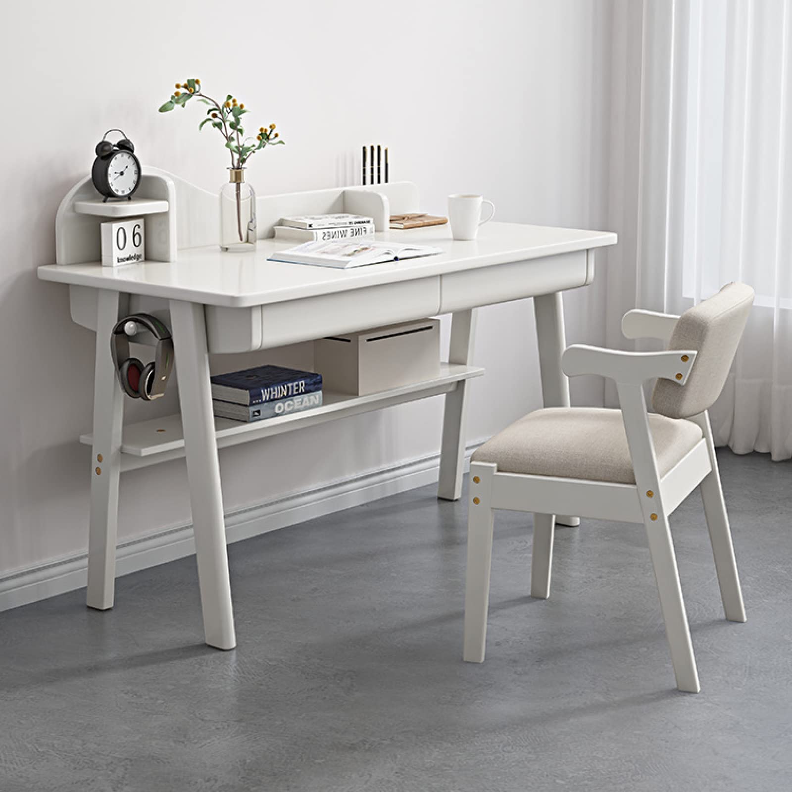 Wooden Computer Desk White Engineered Wood Glossy White Wooden Study