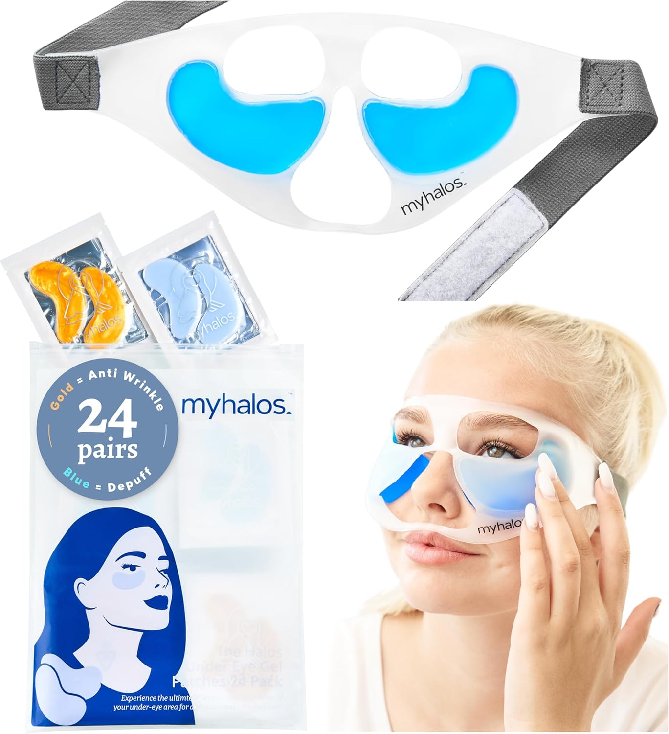 MyHalos® Under Eye Patches & Cooling Eye Mask Set-24 Eye Masks for ...