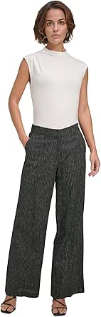 DKNY Womens Pinstripe Linen Wide Leg Pants Black-Ivory 12 at Amazon ...