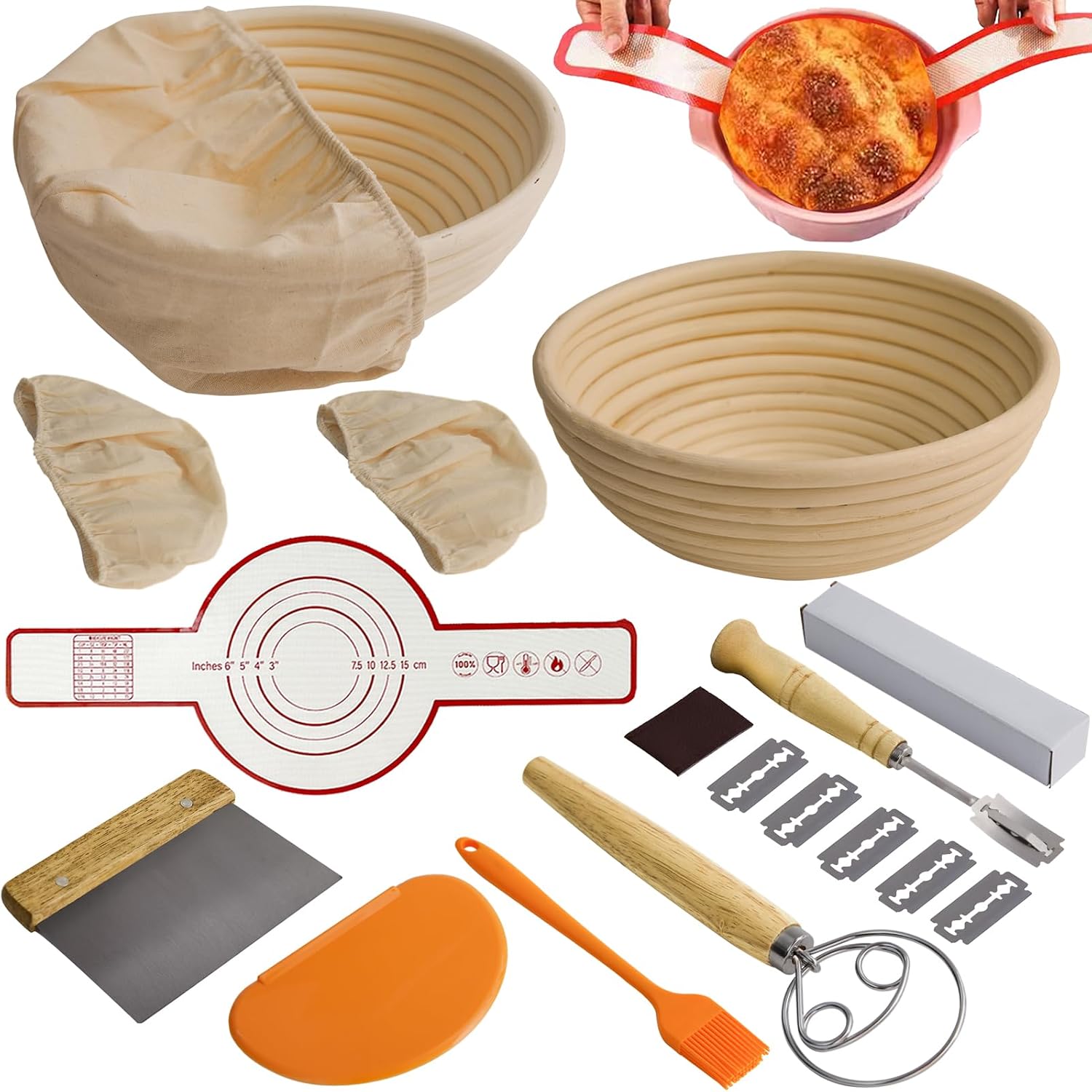 Amazon.com: GUXVNE 16PCS Bread Proofing Basket Kit, 9 In Round ...