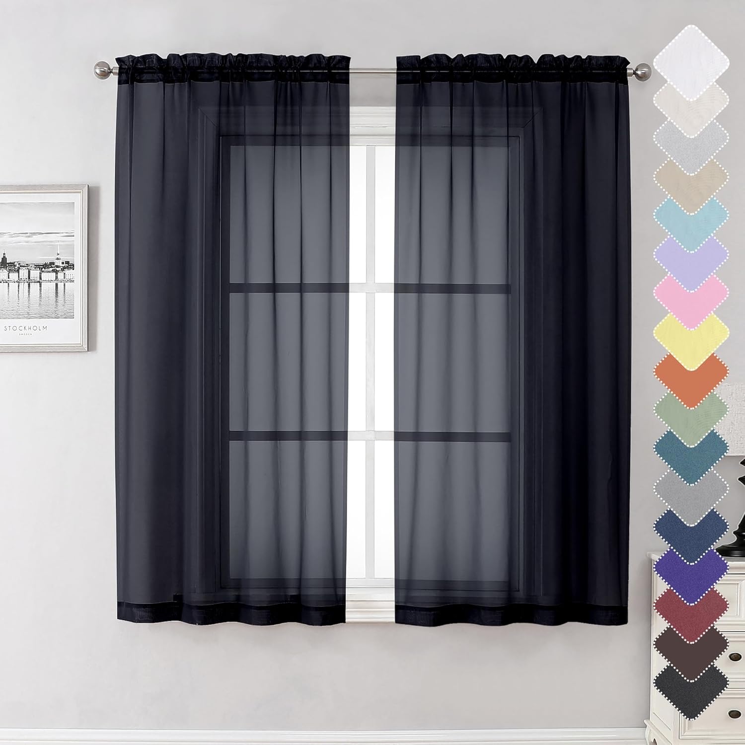 Amazon.com: Lecloud Black Sheer Curtains 63 Inch Length 2 Panels, Elegant Voile Drapes for Small ...