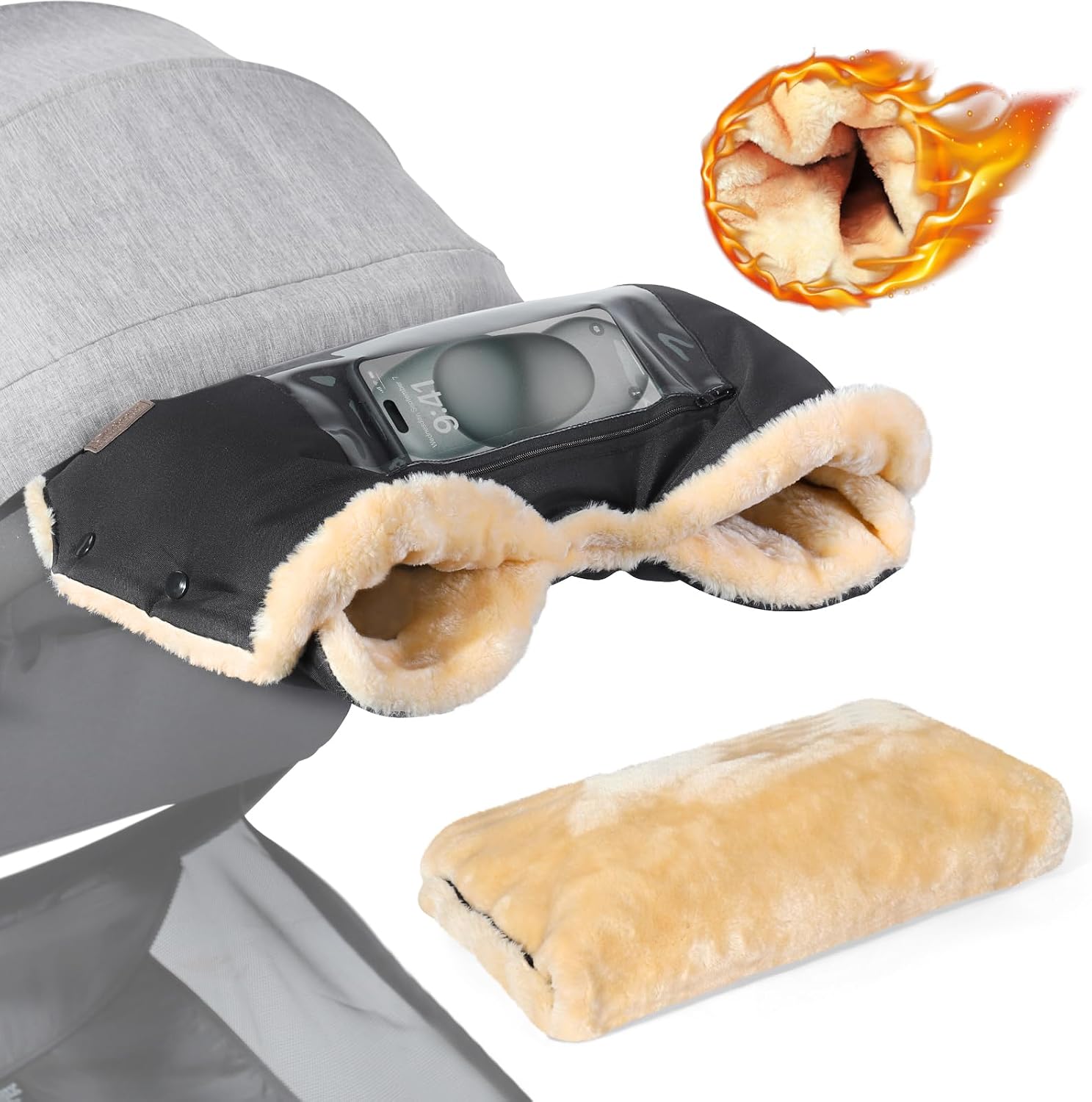 Orzbow Pram Gloves, Warm Pram Hand Muff with Faux Woolen Fleece ...