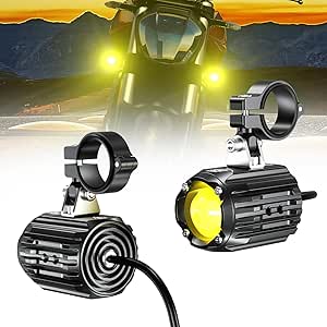 Amazon.com: Motorcycle Auxiliary LED Light Driving Spotlights White/Amber Fog Lights with Mount ...