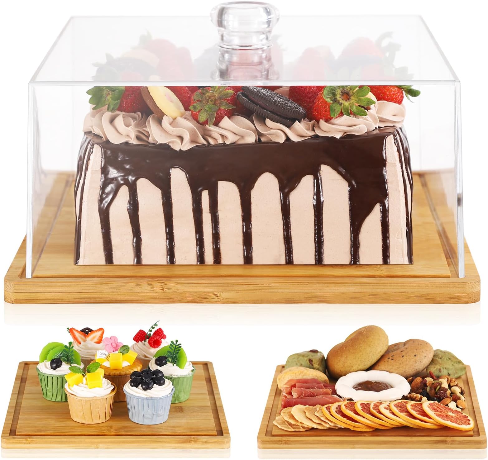 Amazon.com | FoldTier Rectangular Cake Tray with Lid 14" x 6" x 4 ...