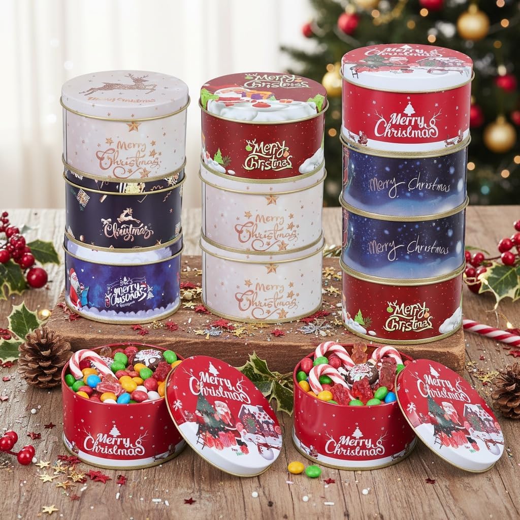 Amazon.com | DOITOOL Christmas Cookie Tins with Lids, Small Metal Candy ...