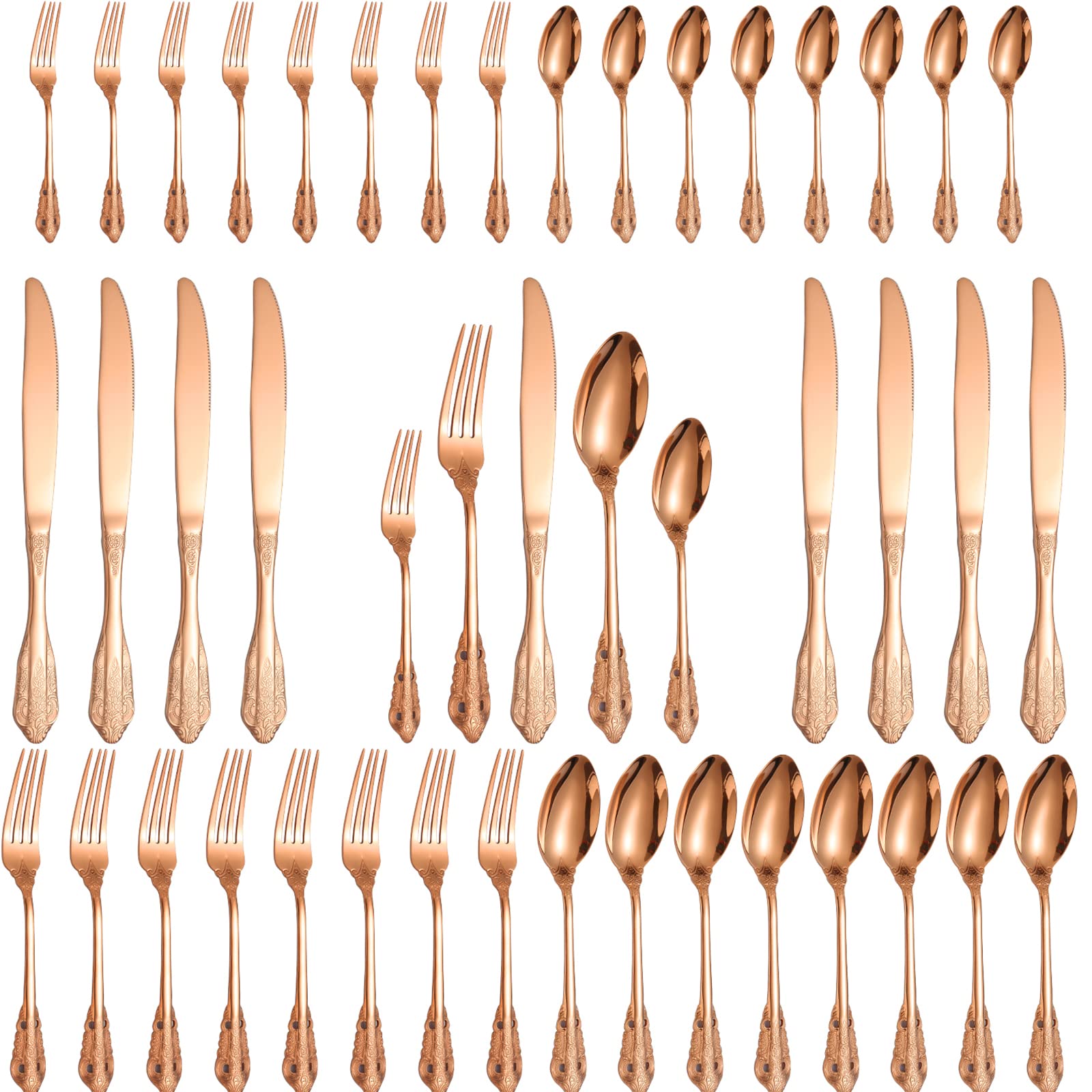 Amazon.com | A · HOUSEWARE Royal Silverware Set for 8 Copper/Rose Gold ...