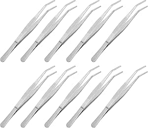 uxcell Stainless Steel Tweezers 8-Inch Curved Serrated Tip Stainless ...