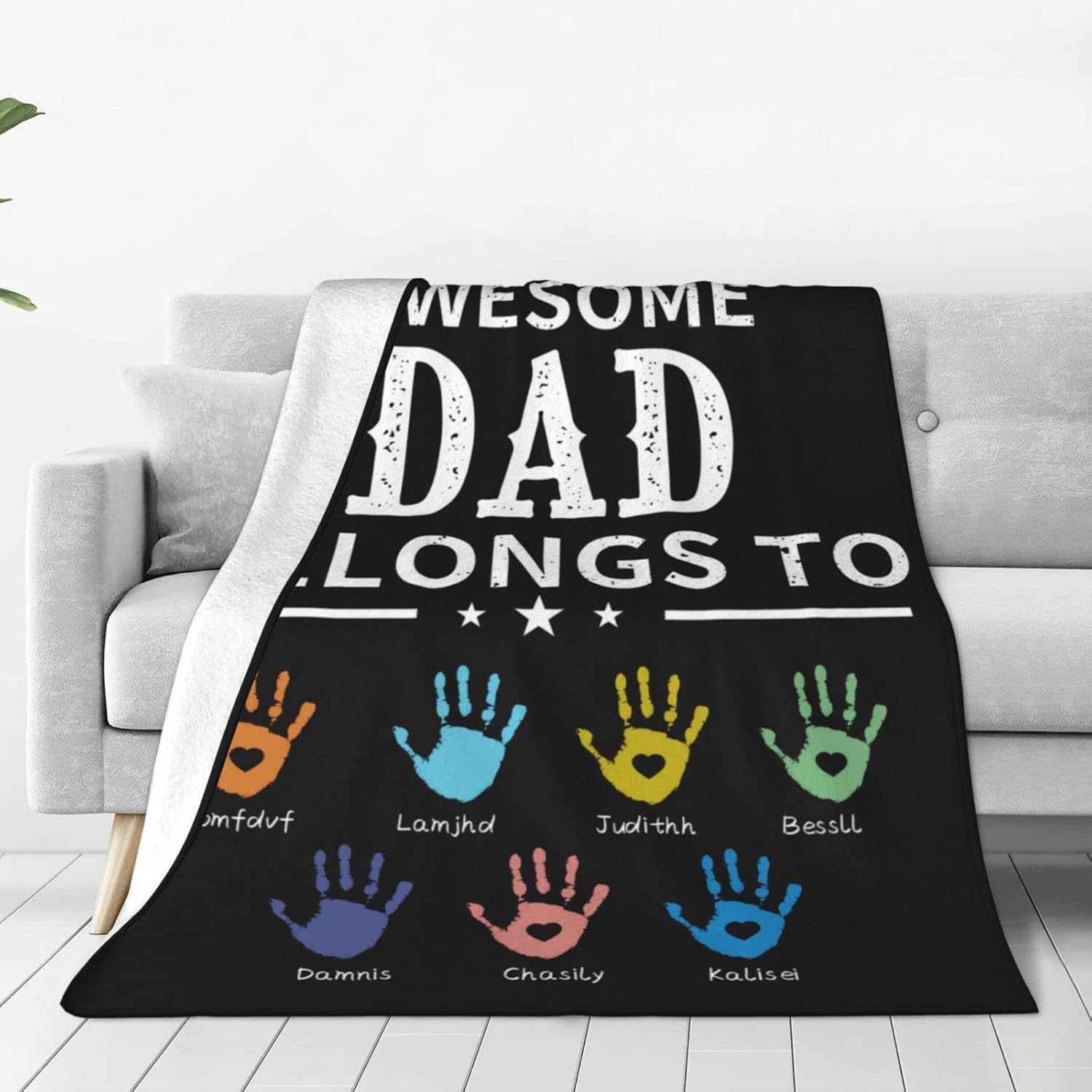 Amazon.com: Personalized Handprint Blanket for Dad Father's Day Throw ...