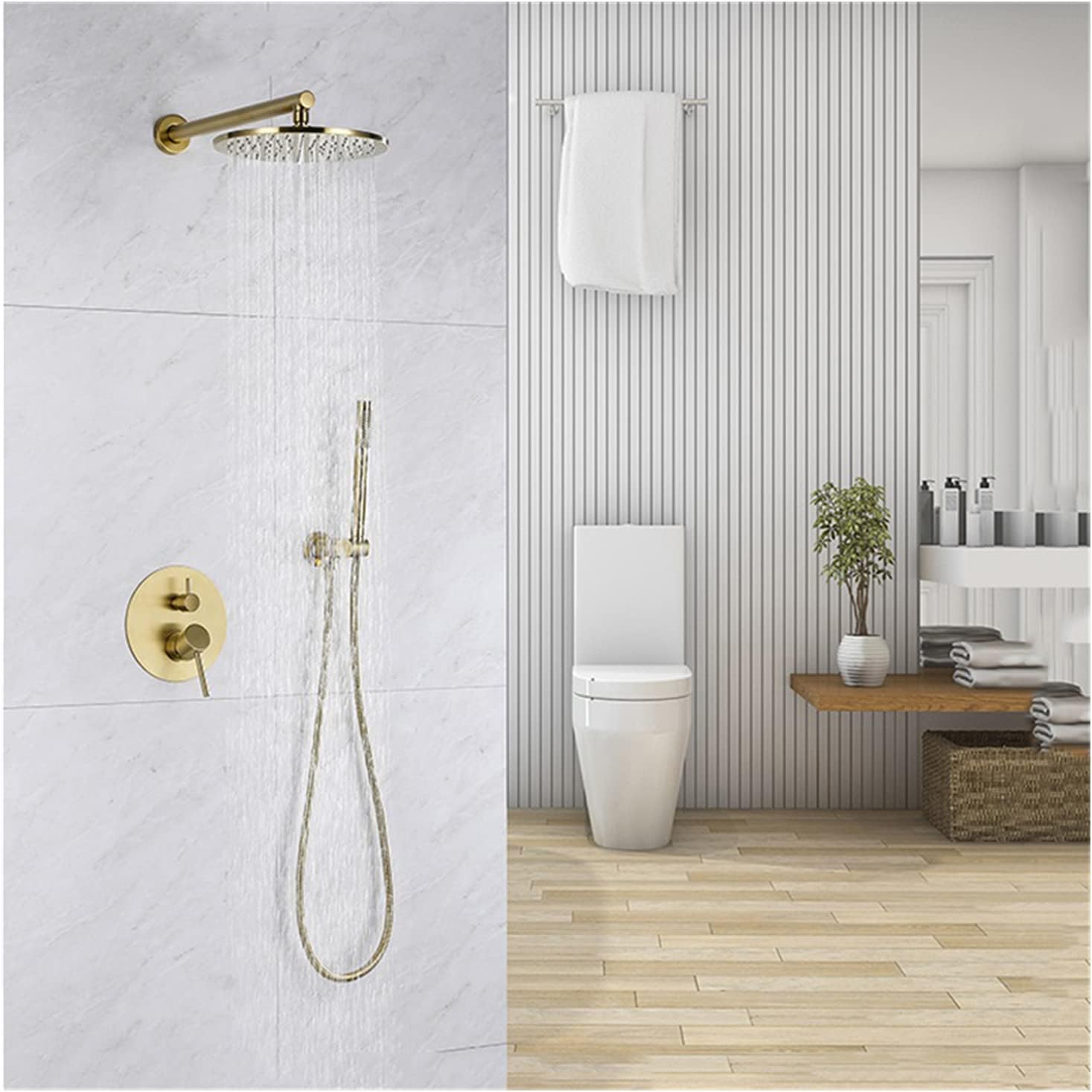 GZDDBBOCX Brushed Gold Bathroom Rainfall Shower Set with Rain Shower ...