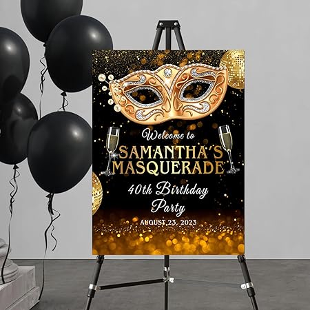 Amazon.com: Customized Masquerade Ball Birthday Welcome Sign, Colorful ...