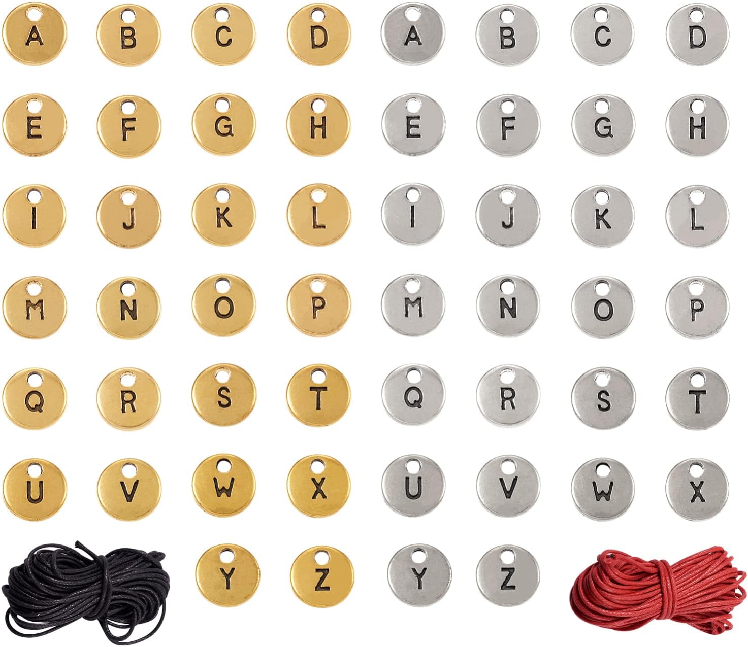Amazon.com: Craftdady 52Pcs Flat Round Alloy Letter Charms Silver Gold ...