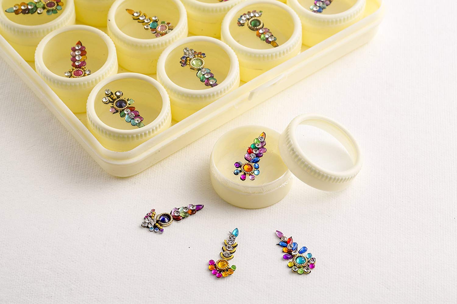 Beauty Gold 12 Bindi Box, Long Multicolored Crystal Bindis Bridal Face ...