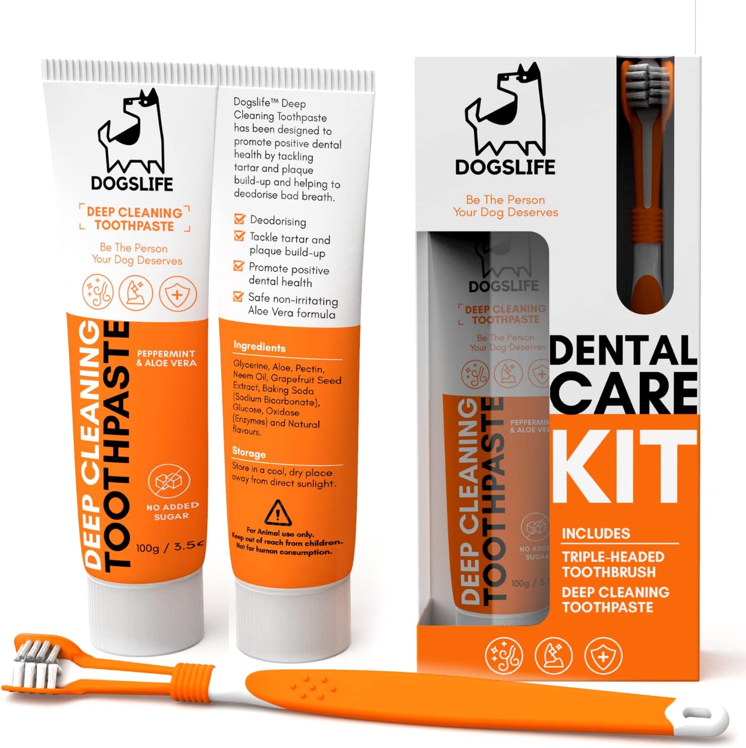 Dog Toothbrush with Toothpaste | Approved Dog Dental Kit | Triple ...