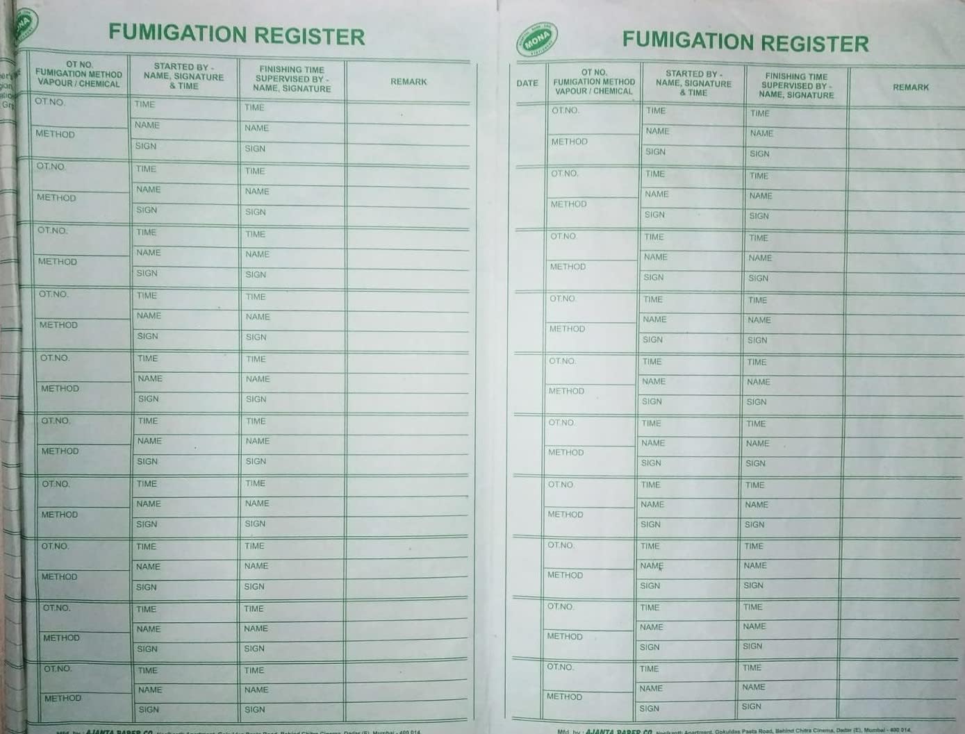 NABH Fogging Register | Fumigation Record Book : Amazon.in: Office Products