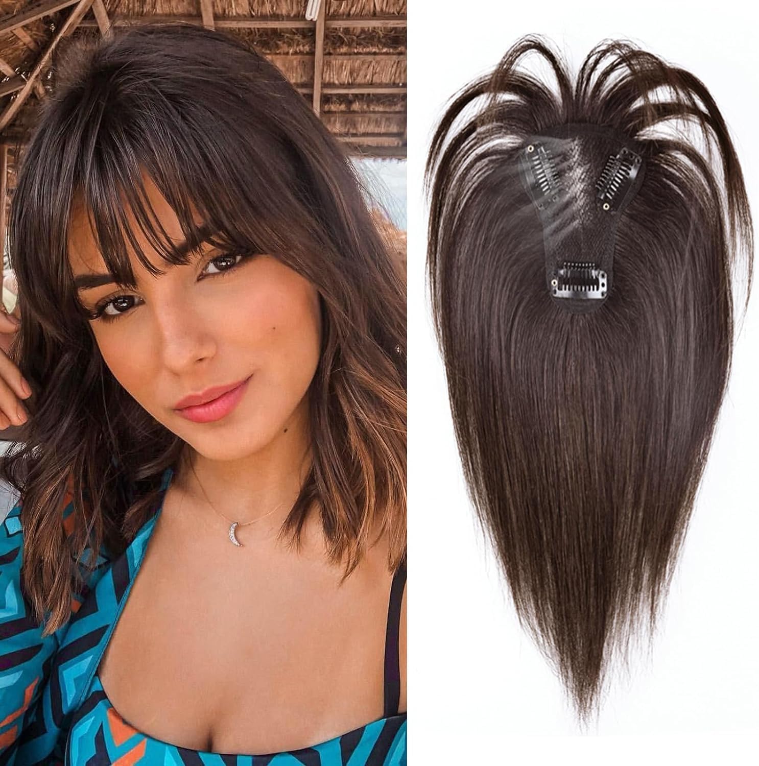 Amazon.com : 100% Human Hair Toppers Clip in Hairpieces with 3D Air ...