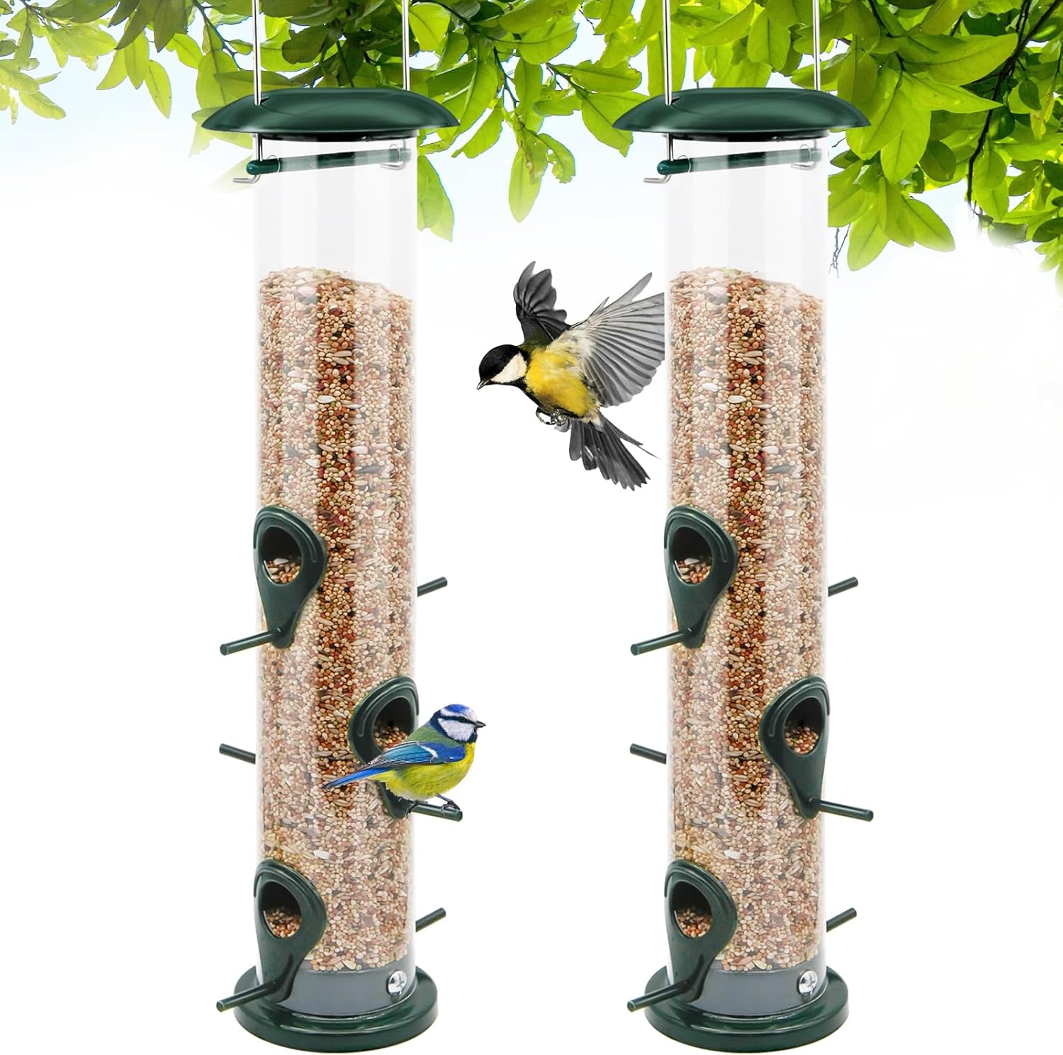 Amazon.com: Vivace Bird Feeder, 2 Pack Classic Tube Bird Feeders for ...