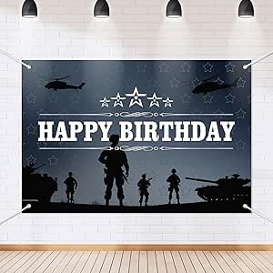 Amazon.com: Military Happy Birthday Backdrop Banner Military Silhouette ...