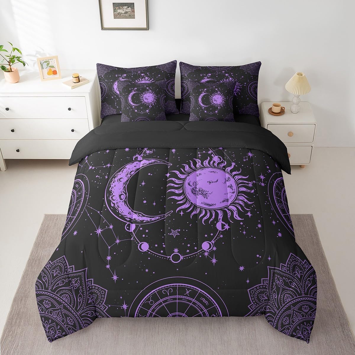 Amazon.com: Feelyou Sun and Moon 7 Piece Bedding Set, Constellation ...